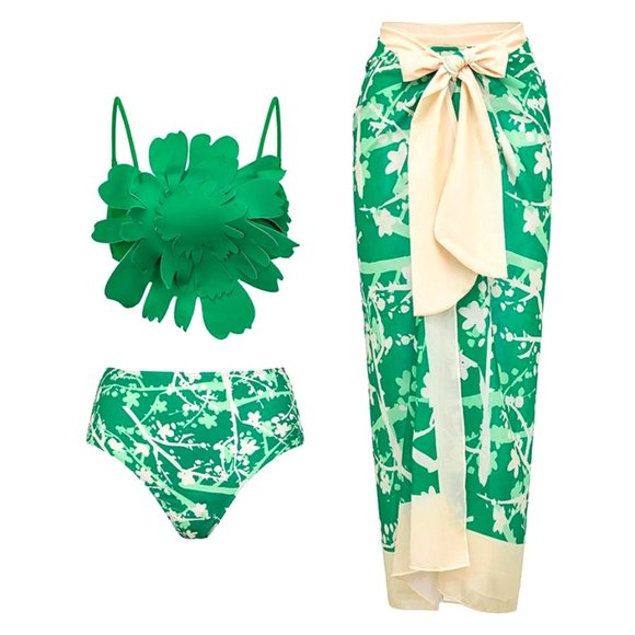 Callie Lives | Swim | Flower Power Retro Kelly Green Bikini With Sarong ...